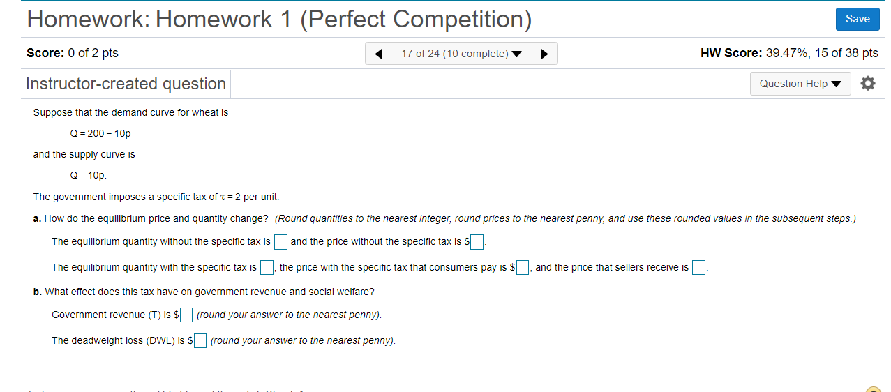 Solved Homework: Homework 1 (Perfect Competition) Save | Chegg.com