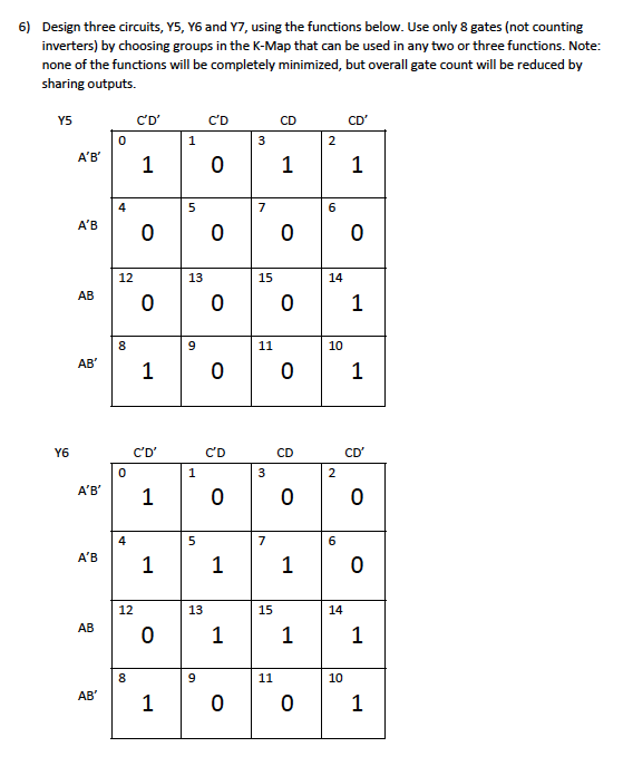Solved 6) Design three circuits, Y5, Y6 and 47, using the | Chegg.com