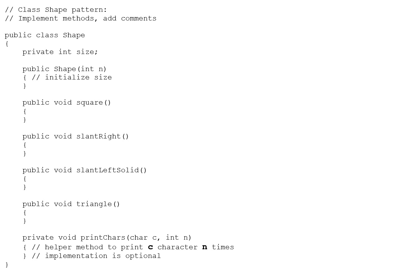 Design Shape class that has int size as instance data | Chegg.com