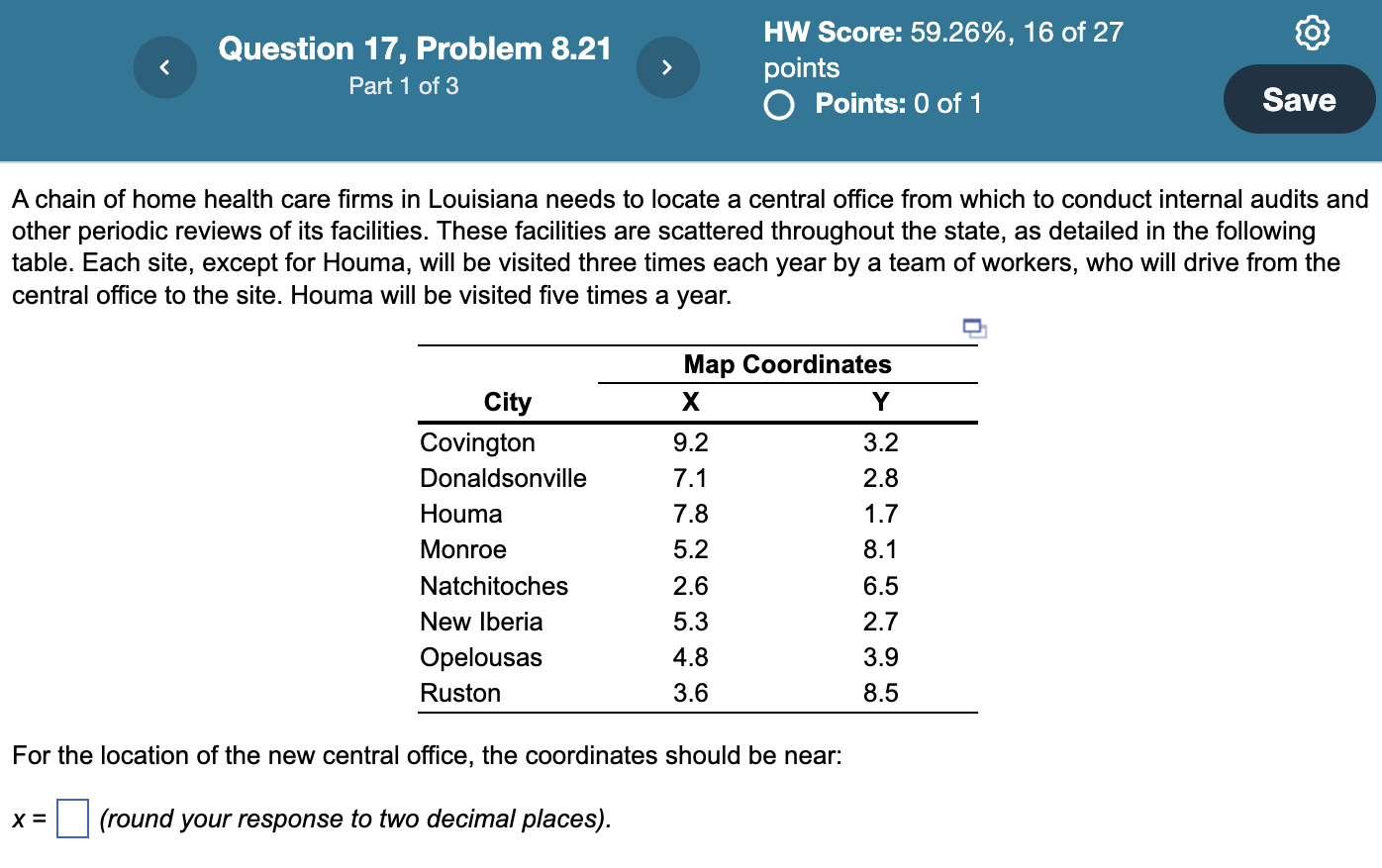 Solved Question 17, Problem 8.21 HW Score: 59.26%,16 of 27 | Chegg.com