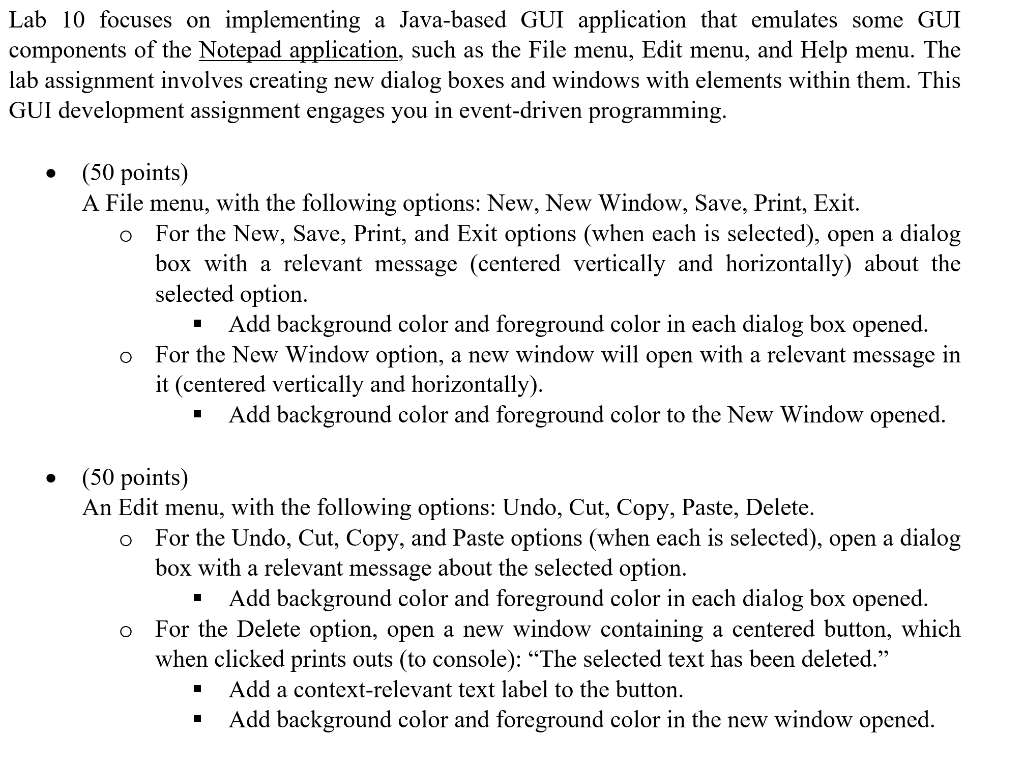 Solved Lab 10 Focuses On Implementing A Java Based Gui 4896