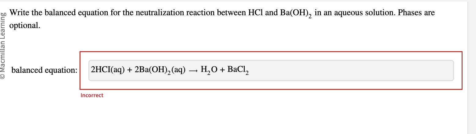 Solved Write the balanced equation for the neutralization | Chegg.com