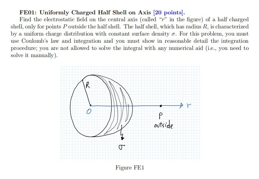 Solved FE01: Uniformly Charged Half Shell on Axis [20 | Chegg.com