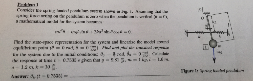 Problem 1 Consider the spring-loaded pendulum system | Chegg.com