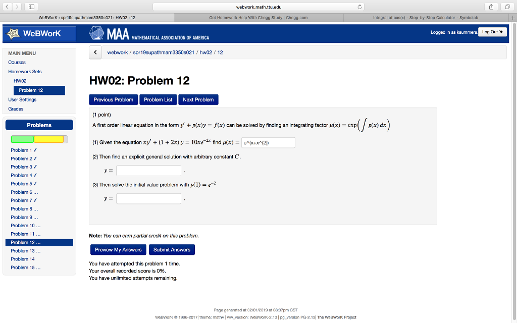 Solved webwork math.ttu.edu WeBWorK: spr19supathmam33508021: | Chegg.com