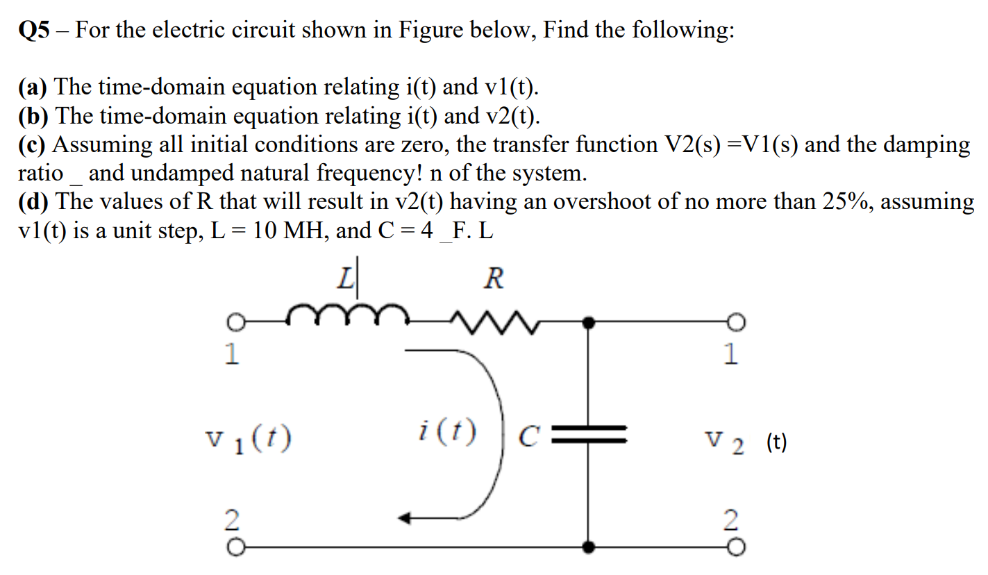 Solved Control systems: For the electric circuit shown in | Chegg.com