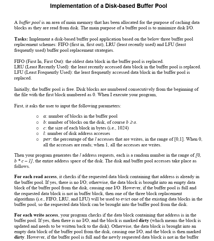 Implementation of a Disk-based Buffer Pool A buffer | Chegg.com