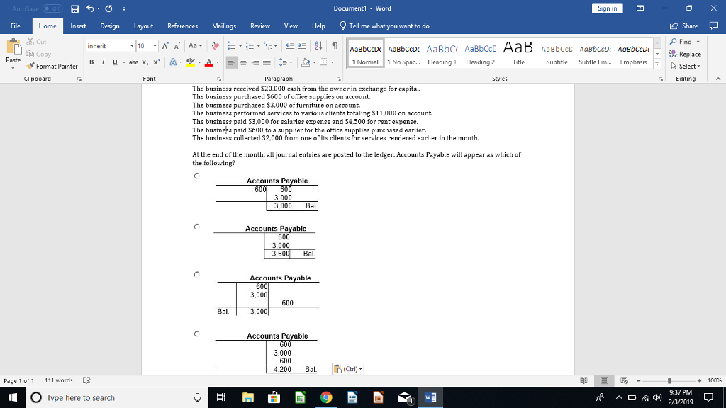 Solved Au Document1 - Word Sign in File Insert Design Layout | Chegg.com
