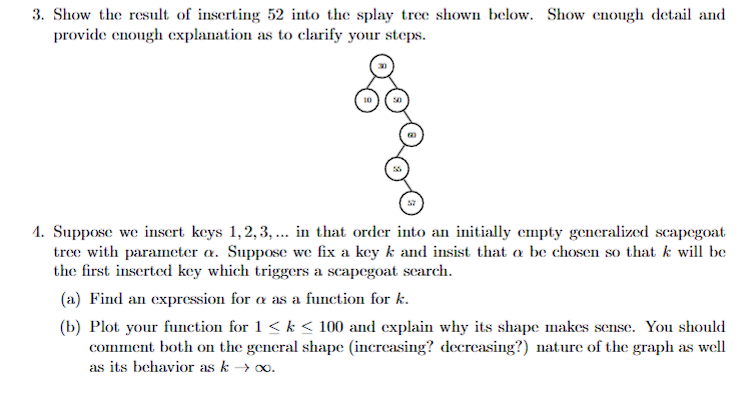 Solved 3. Show the result of inserting 52 into the splay | Chegg.com
