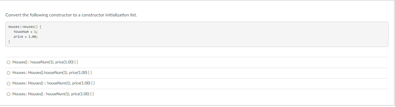 Solved Convert the following constructor to a constructor | Chegg.com