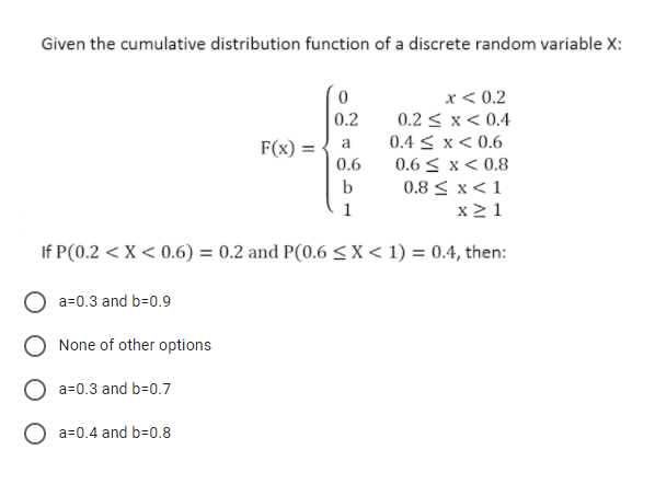 Solved Given the cumulative distribution function of a | Chegg.com