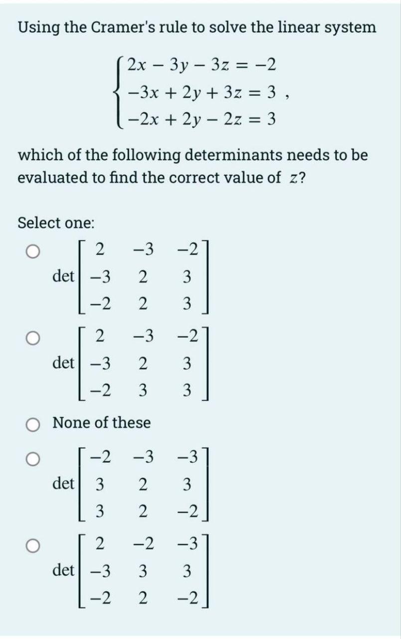 Solved Using the Cramer's rule to solve the linear system | Chegg.com