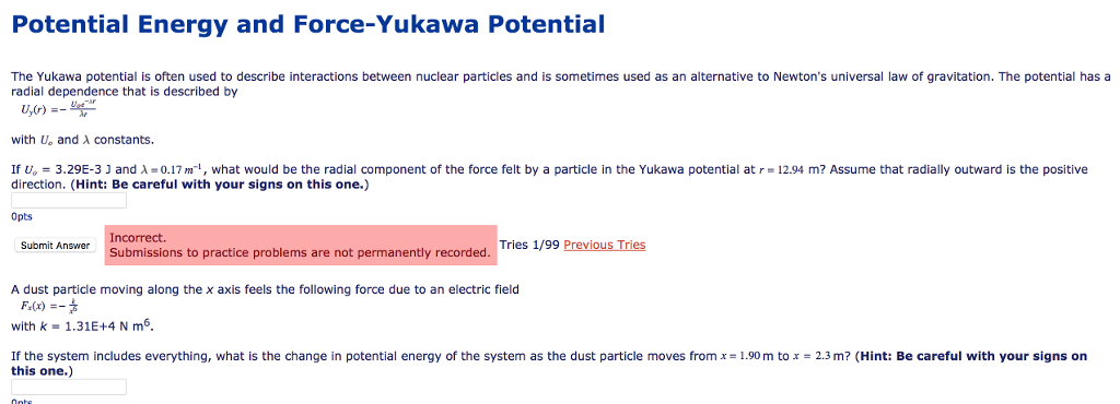 Solved Potential Energy and Force-Yukawa Potential The | Chegg.com
