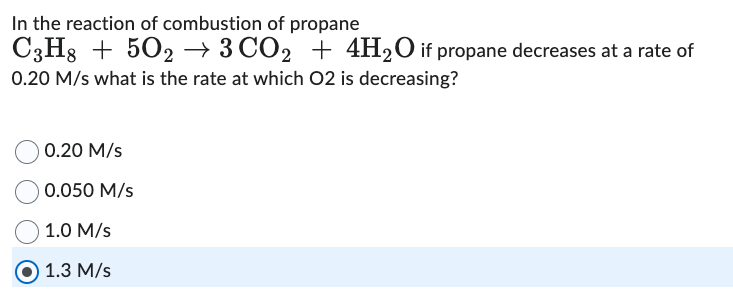 Solved In the reaction of combustion of propane | Chegg.com