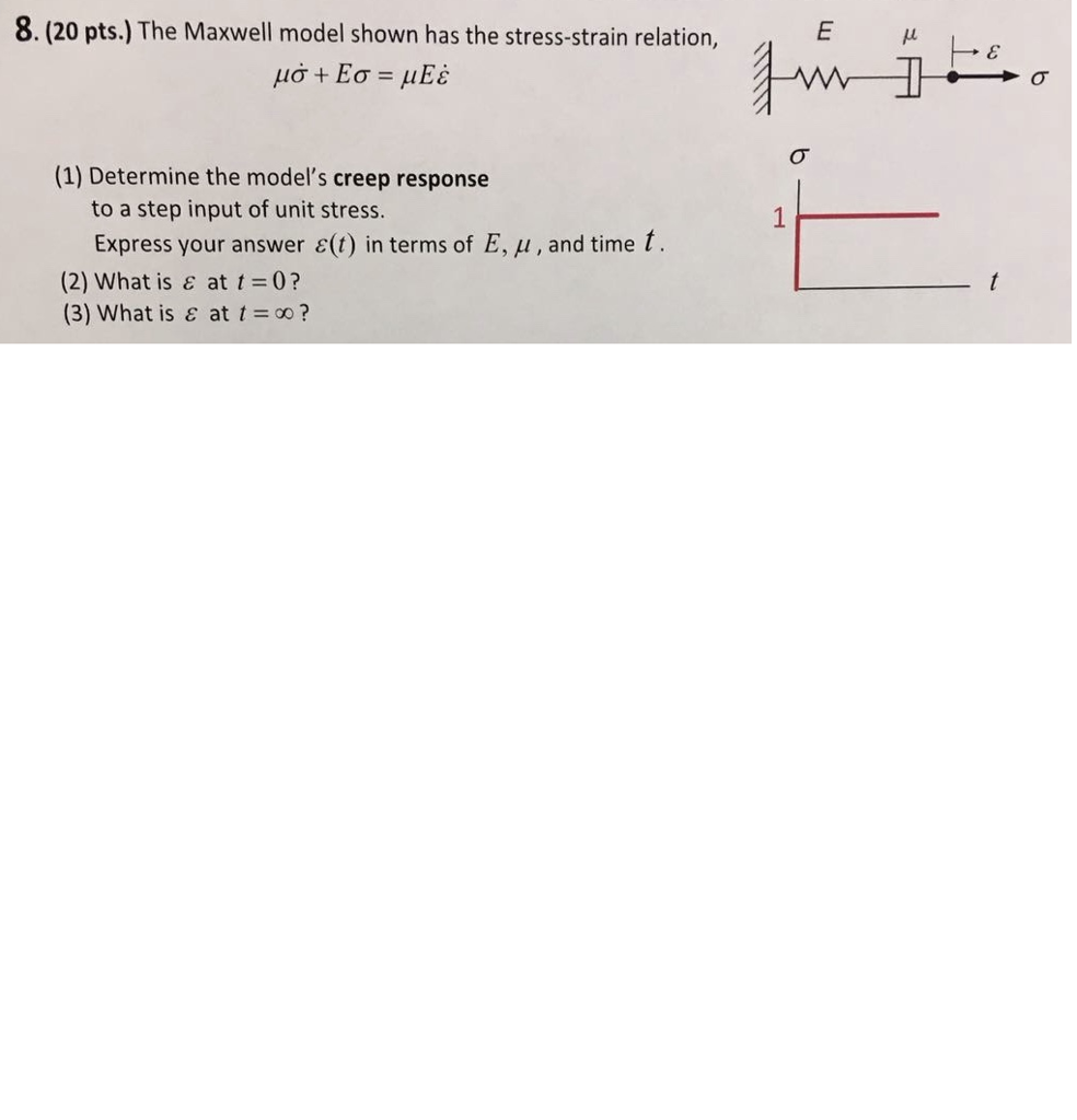 Solved 8. (20 pts.) The Maxwell model shown has the | Chegg.com