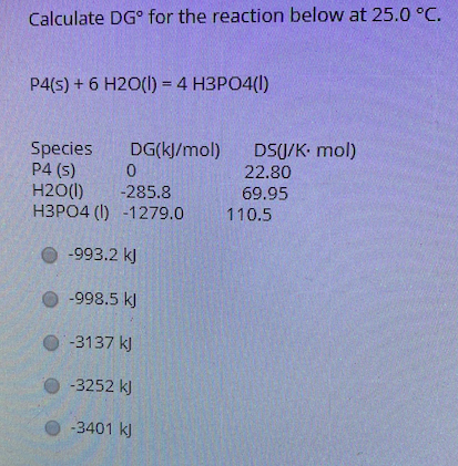 Solved Calculate DGº for the reaction below at 25.0 °C. | Chegg.com