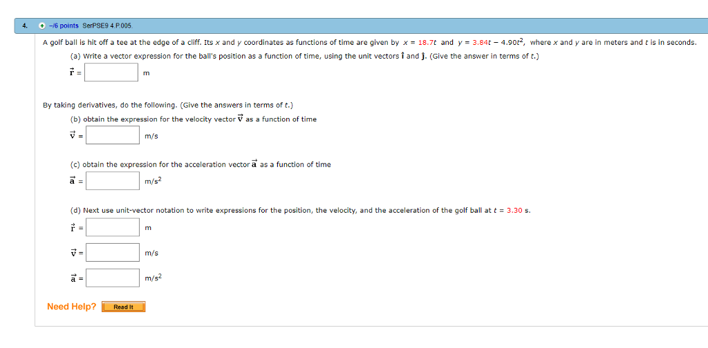 Solved 4. +-6 points SerPSE9 4 P.005 0 A golf ball is hit | Chegg.com Solved 4. +-6 points SerPSE9 4 P.005 0 A golf ball is hit | Chegg.com