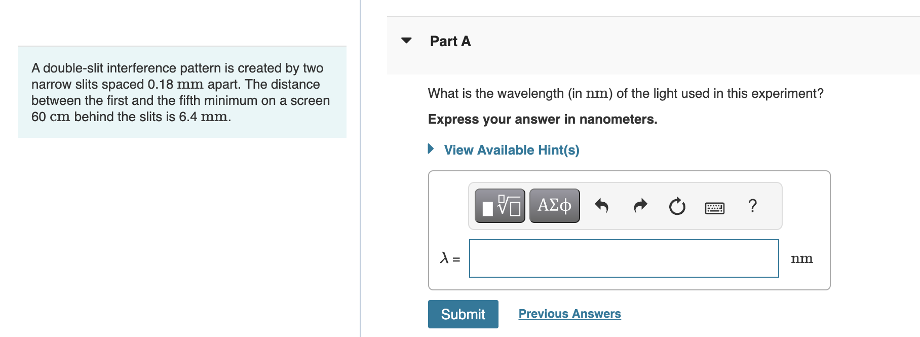 Solved A double-slit interference pattern is created by two | Chegg.com