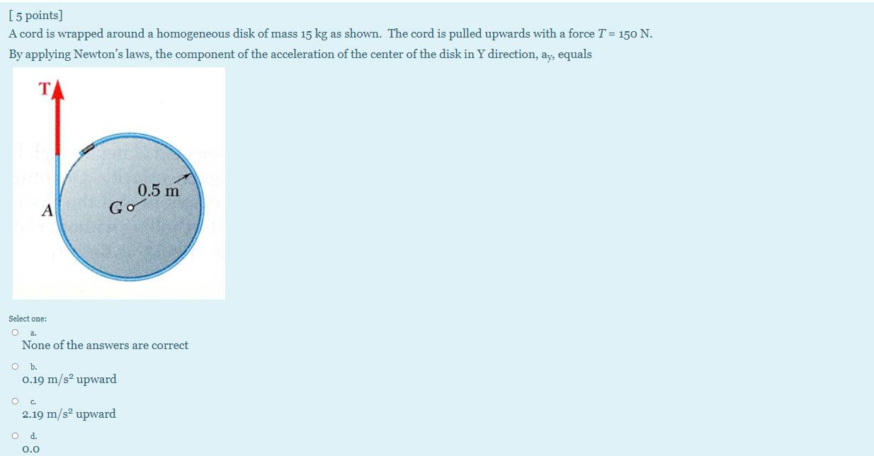 Solved [5 points) A cord is wrapped around a homogeneous | Chegg.com