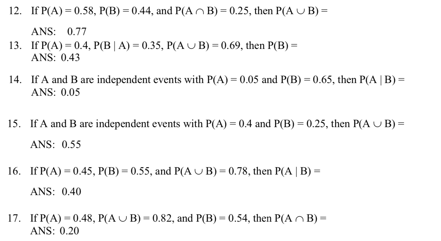 Solved 12 If P A 0 58 P B 0 44 And P A N B 0 25 Chegg