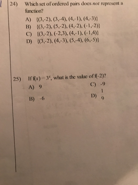 Solved 24) Which set of ordered pairs does not represent a | Chegg.com