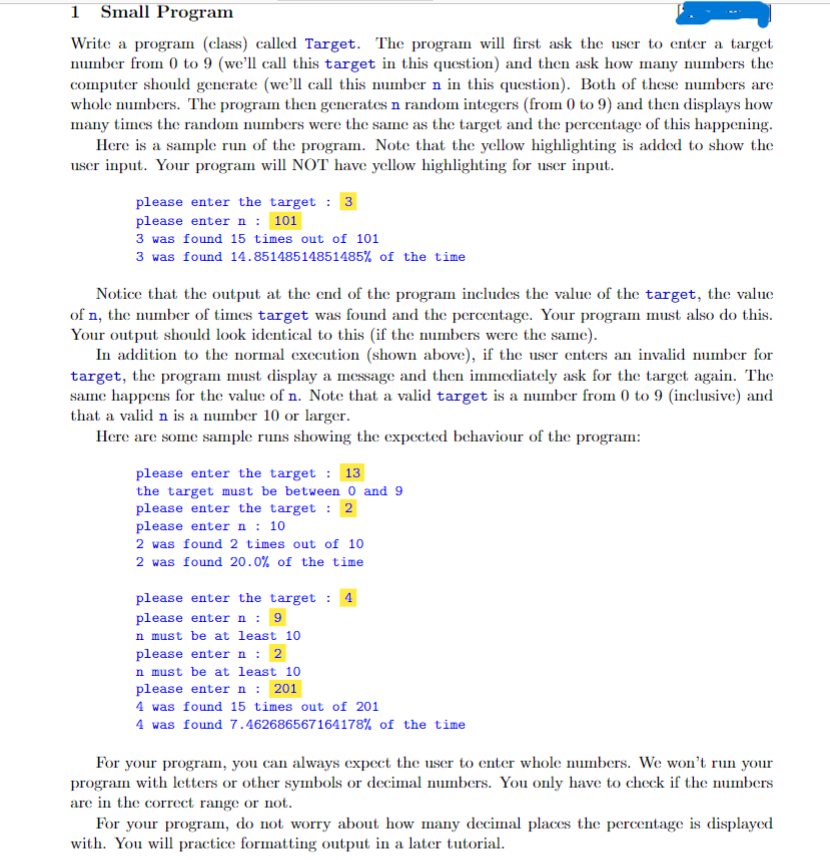 Solved 1 ﻿Small Java ProgramWrite a program (class) ﻿called | Chegg.com