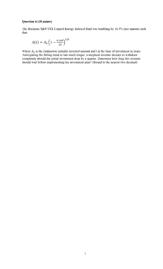 Solved Question 6 (10 points) The Horizons S\&PTSX Capped | Chegg.com