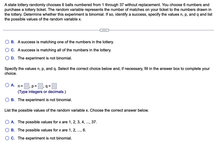 Solved A state lottery randomly chooses 6 balls numbered | Chegg.com