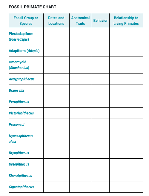 5. Use your completed Fossil Primate Chart (on pp. | Chegg.com