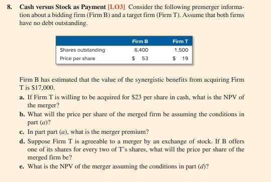 Solved Cash versus Stock as Payment [LO3] Consider the | Chegg.com