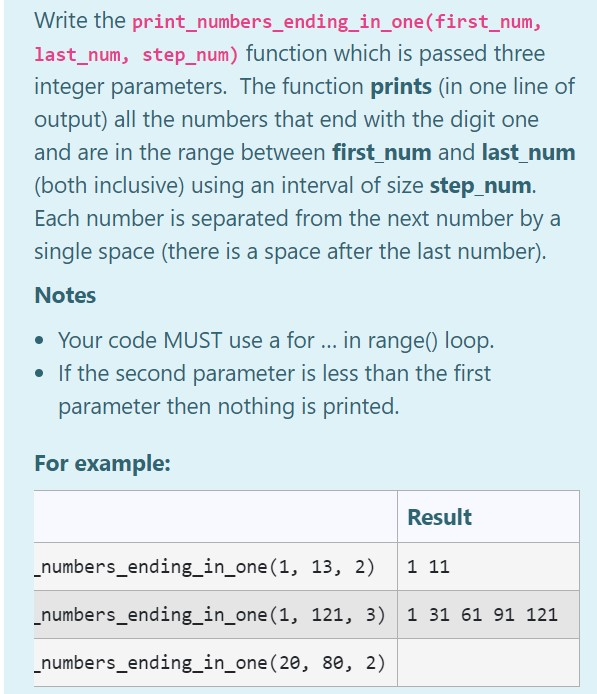 Solved Write the print_numbers_ending_in_one(first_num, | Chegg.com