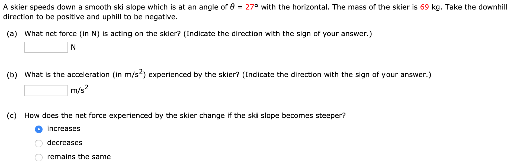 Solved A skier speeds down a smooth ski slope which is at an | Chegg.com