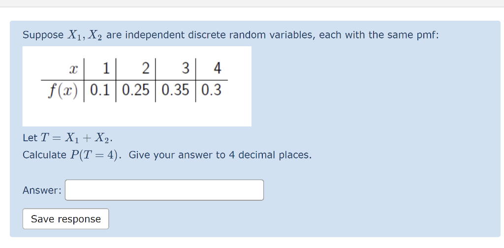 Solved Suppose X1, X2 are independent discrete random | Chegg.com Solved Suppose X1, X2 are independent discrete random | Chegg.com