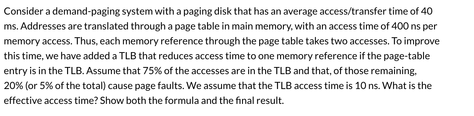 Solved Consider a demand-paging system with a paging disk | Chegg.com