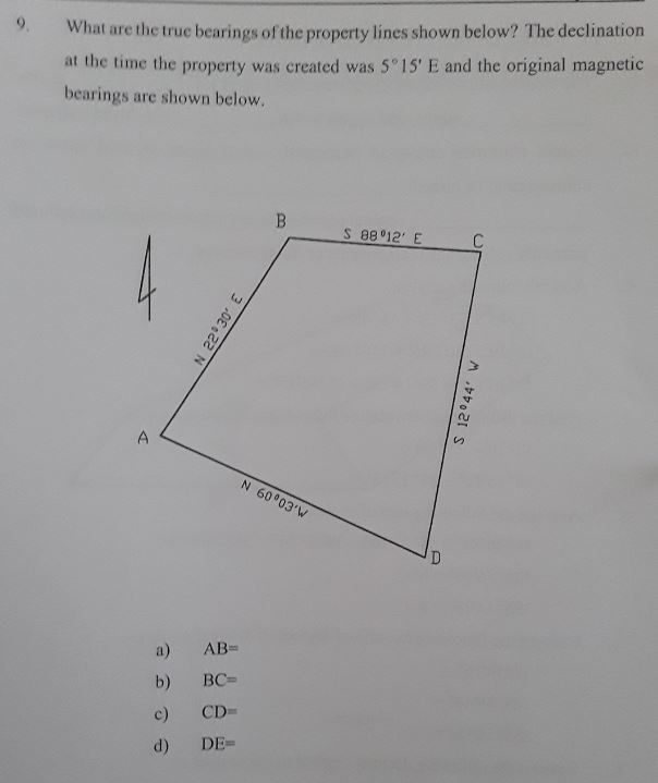 Solved What are the true bearings of the property lines | Chegg.com