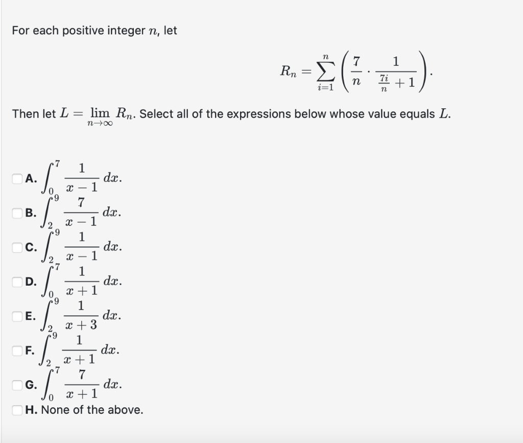 Solved For each positive integer n, let Rn=∑i=1n(n7⋅n7i+11). | Chegg.com
