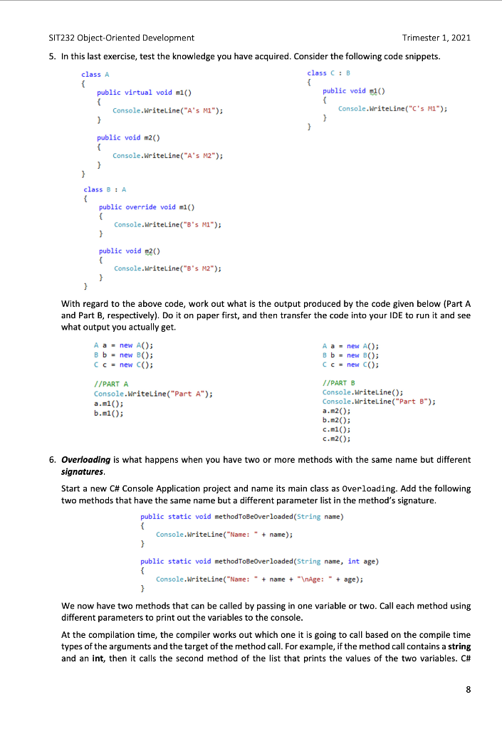 Solved SIT232 Object-Oriented Development Trimester 1, 2021 | Chegg.com
