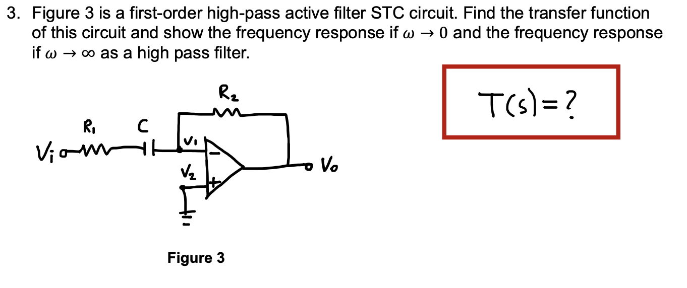 Solved 3. Figure 3 is a first-order high-pass active filter | Chegg.com