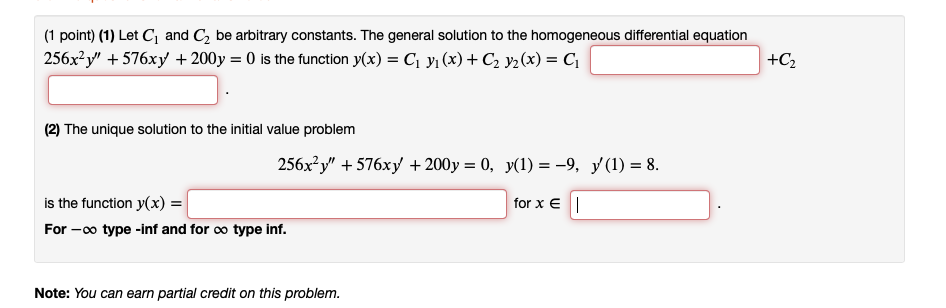 Solved (1 point) (1) Let C₁ and C₂ be arbitrary constants. | Chegg.com