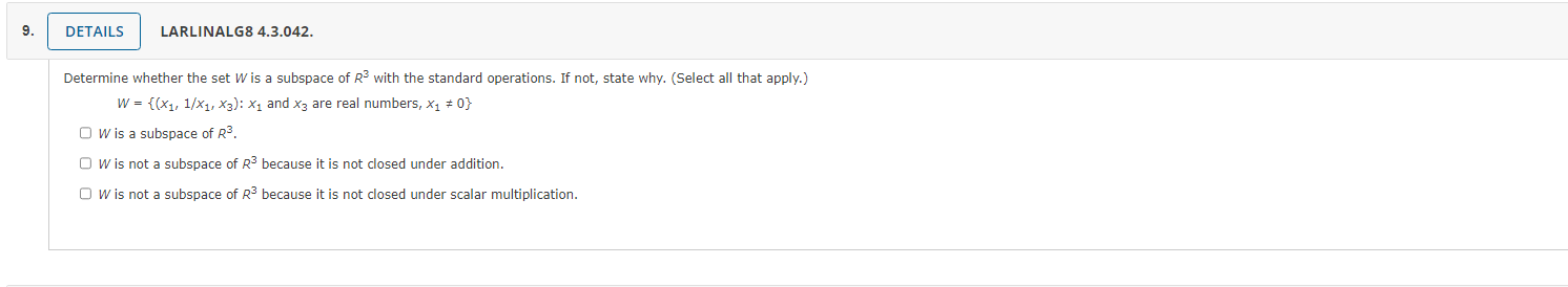 Solved Determine whether the set W is a subspace of R3 with | Chegg.com