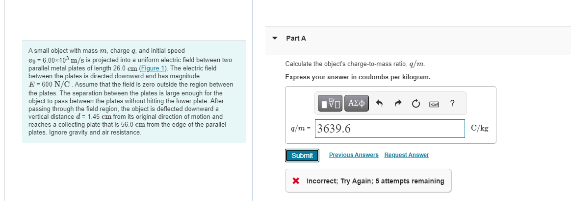 Solved A small object with mass m, charge q, and initial | Chegg.com