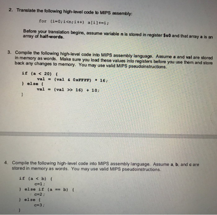 Solved 2 Translate The Following High Level Code To Mips 8055