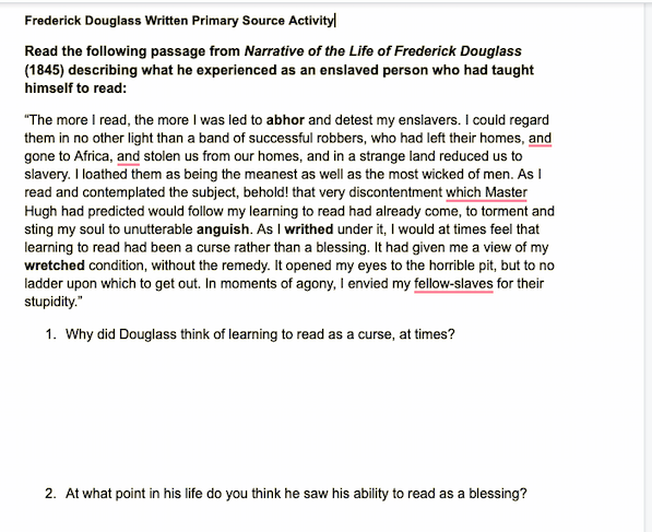 Frederick Douglass Written Primary Source Activity| | Chegg.com