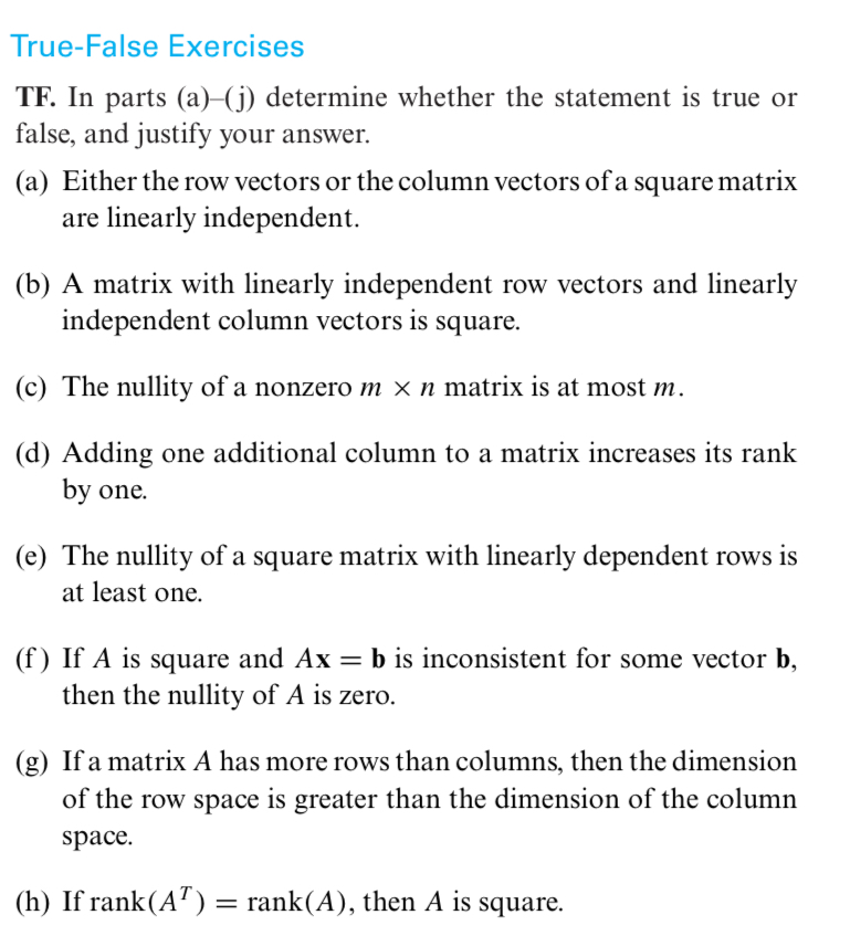 Solved True-False Exercises TF. In parts (a)–(j) determine | Chegg.com