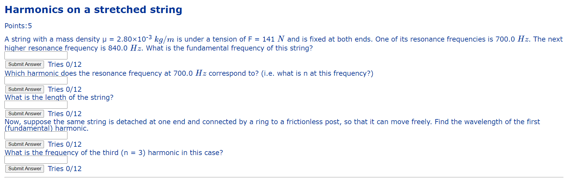 Harmonics on a stretched stringPoints:5A string with | Chegg.com