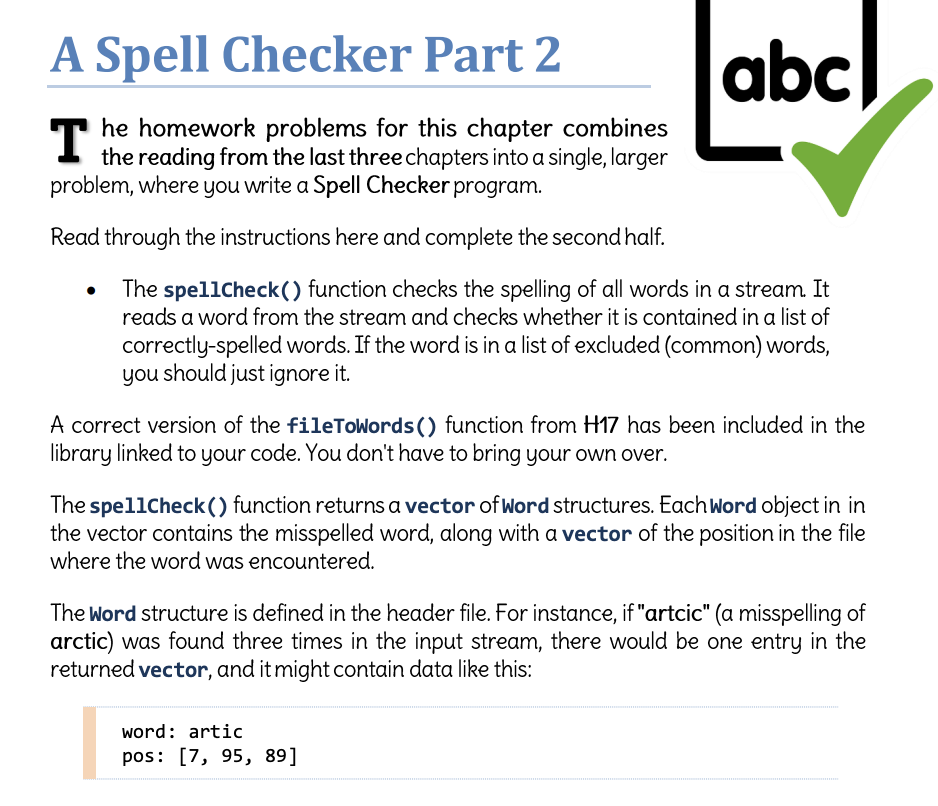 Solved abc) A Spell Checker Part 2 T he homework problems | Chegg.com