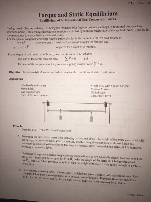 PHYSICS I LAB Torque and Static Equilibrium | Chegg.com