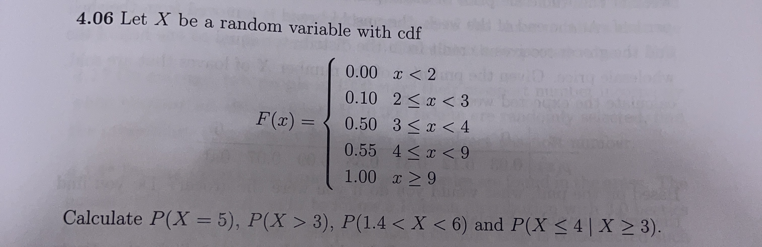 Solved 4.06 Let X be a random variable with cdf | Chegg.com