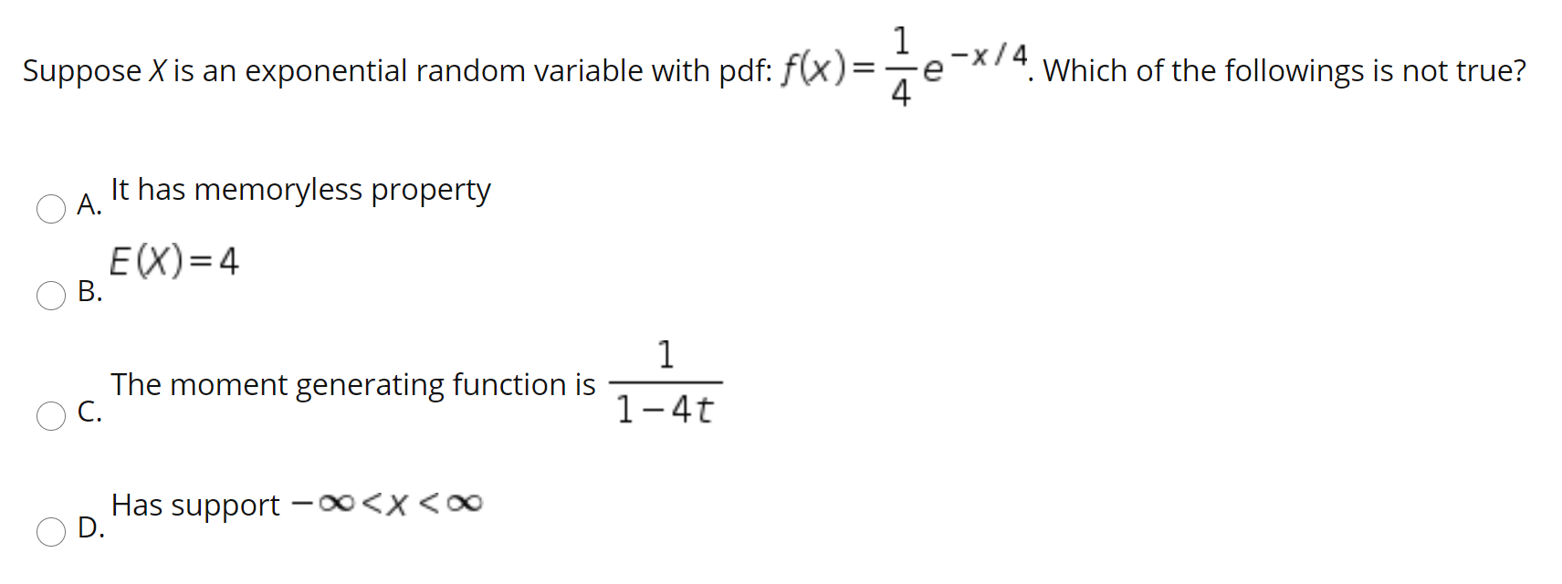 Solved Suppose X is an exponential random variable with pdf: | Chegg.com