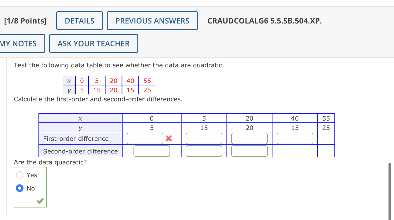 Solved [1/8 Points] CRAUDCOLALG6 5.5.SB.504.XP. Test the | Chegg.com